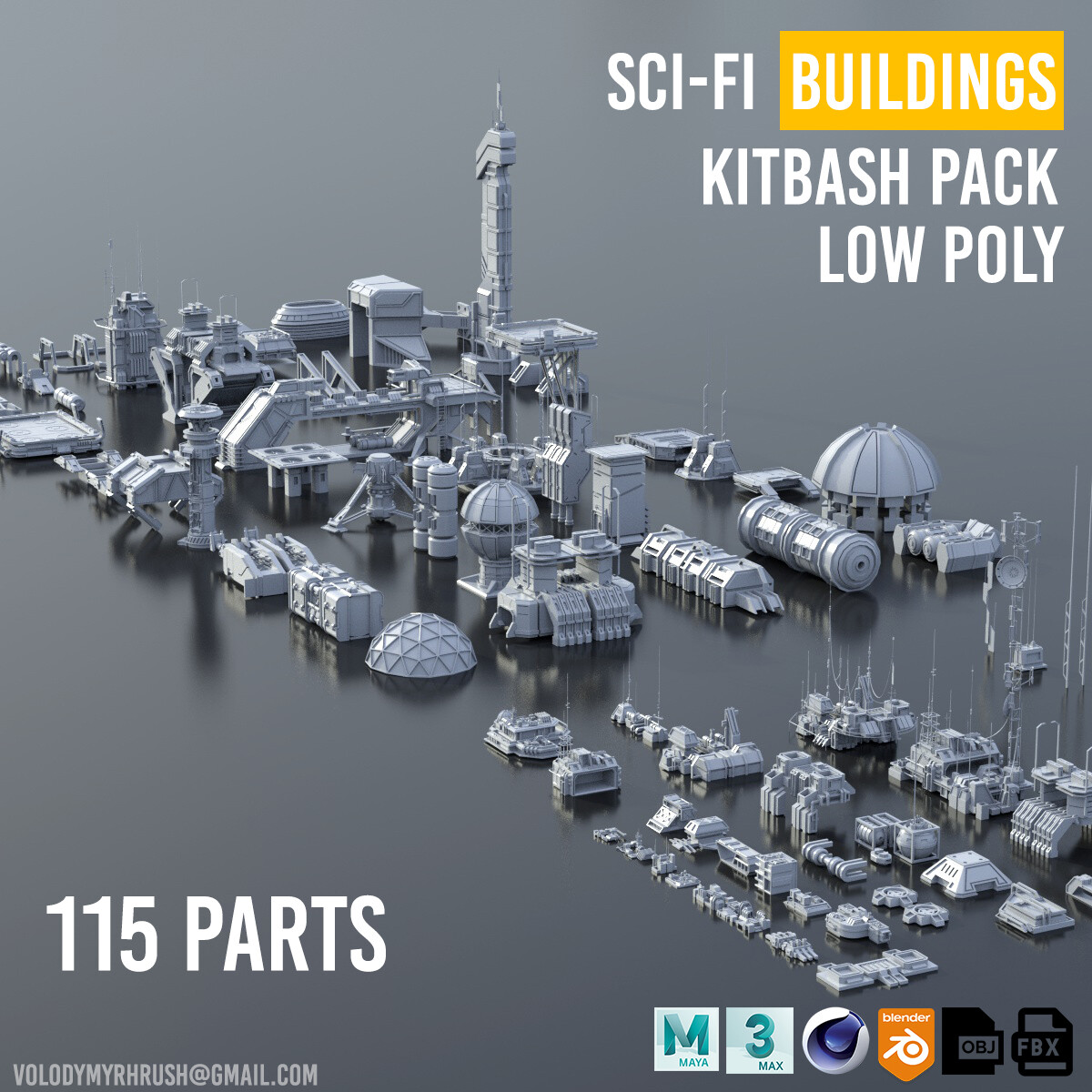 ArtStation - Sci - fi space base low poly kitbash