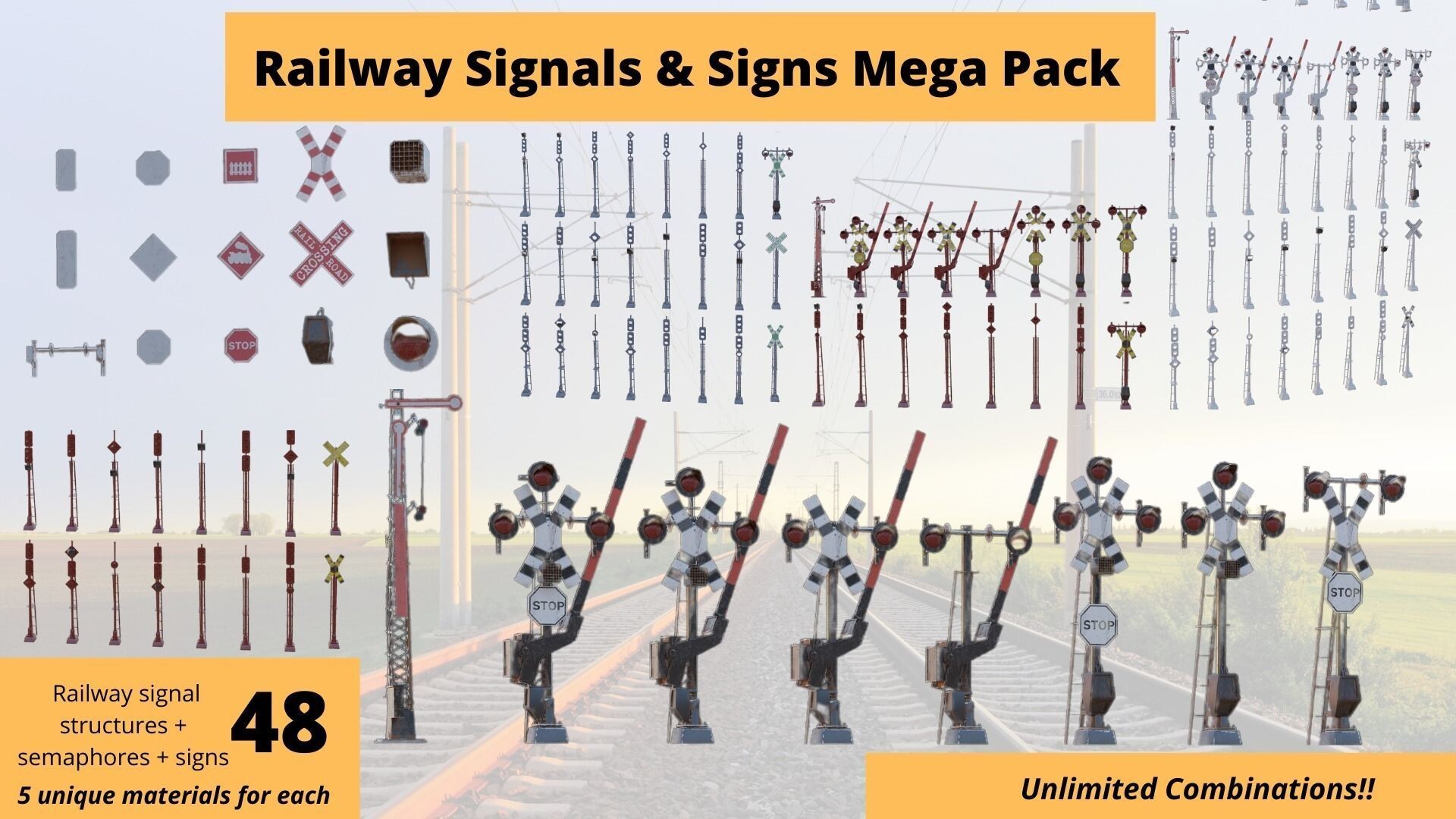 ArtStation - 48 Pcs Railway Signals and Signs Mega Pack Low Poly VR ...