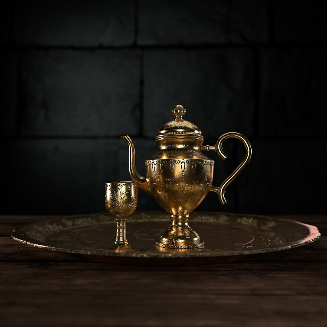 ArtStation - Medieval_Golden_Jug,cup and Plate