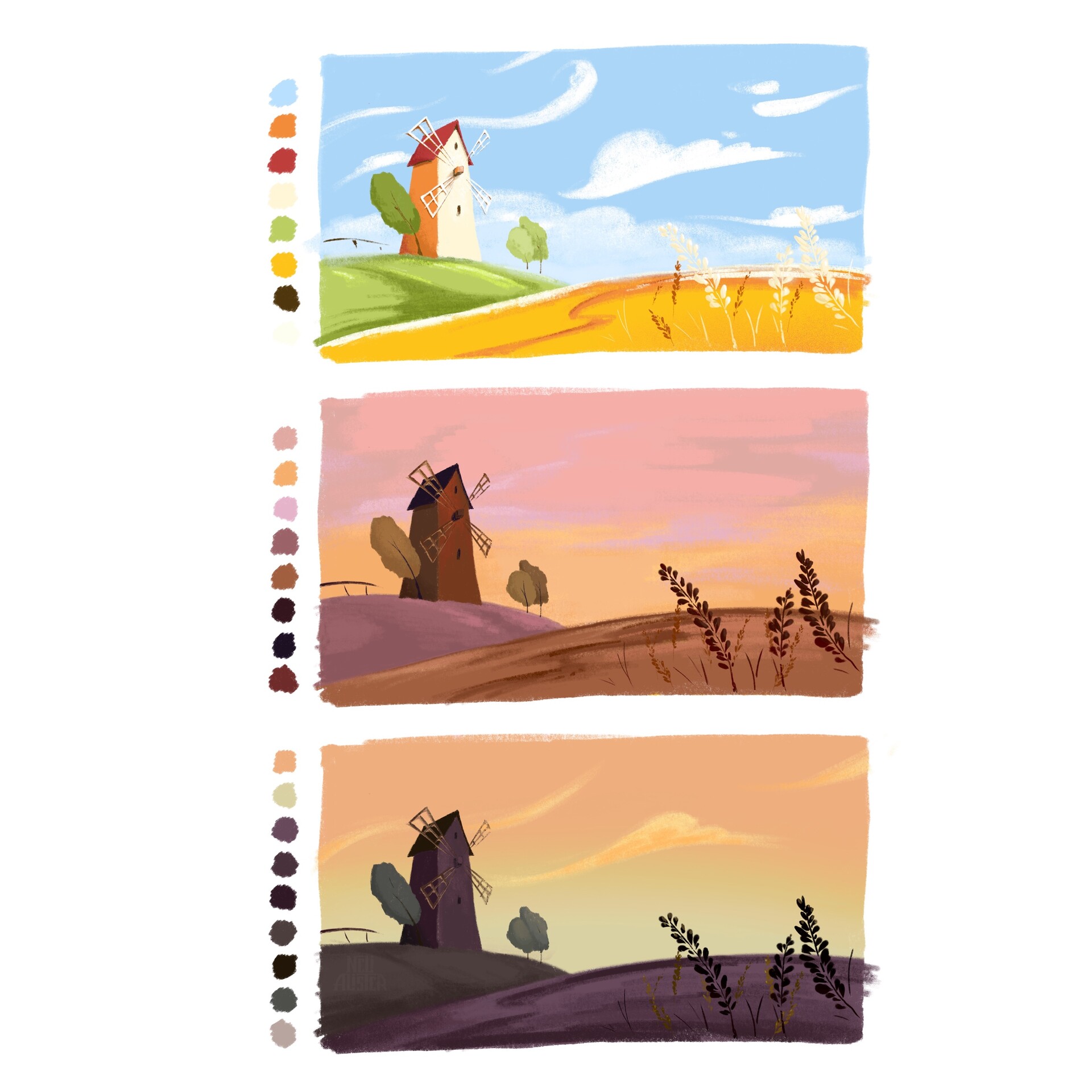 ArtStation - Environmental lighting during Day, Sunrise and Sunset