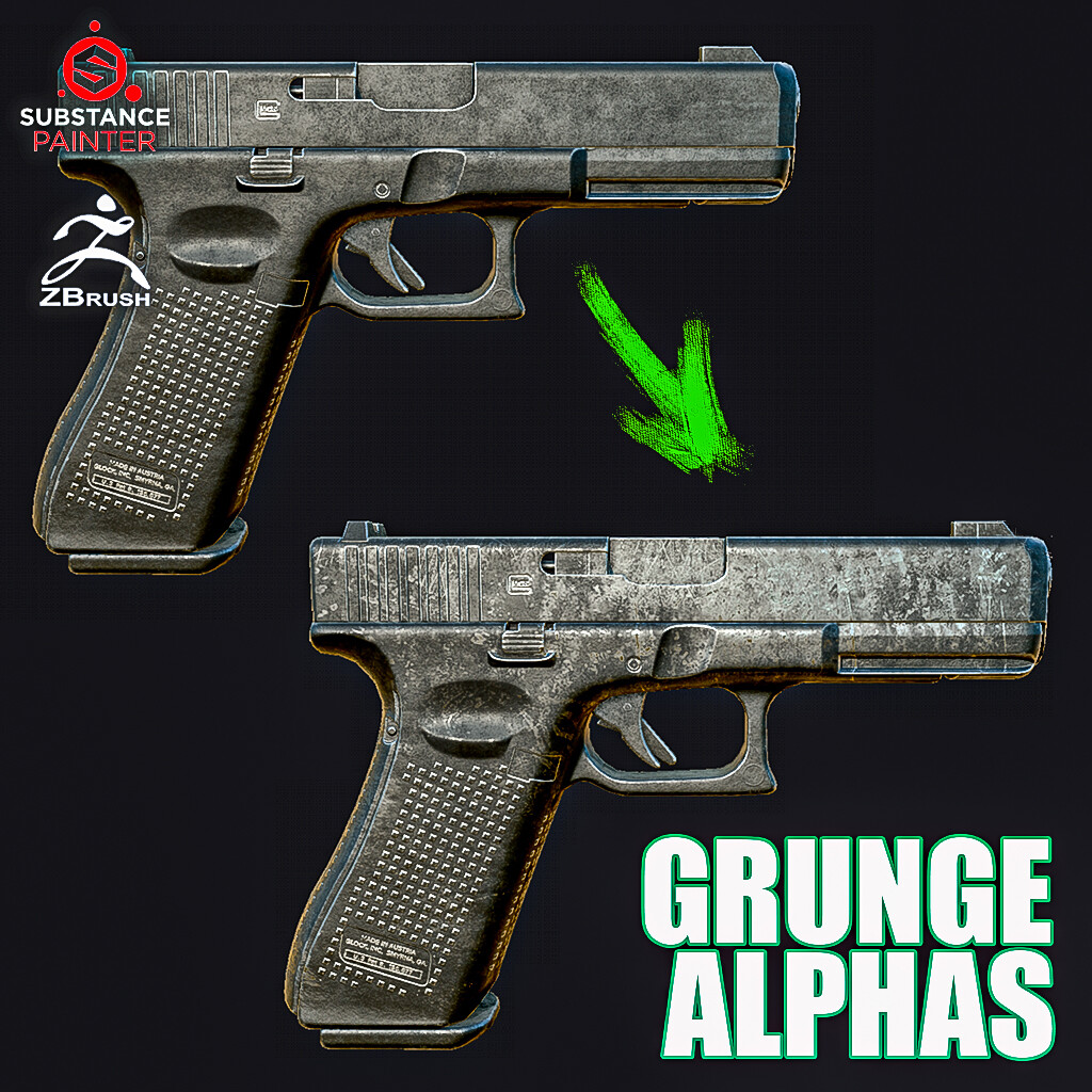 ArtStation - 50 Grunge Alphas for Substance Painter, ZBrush
