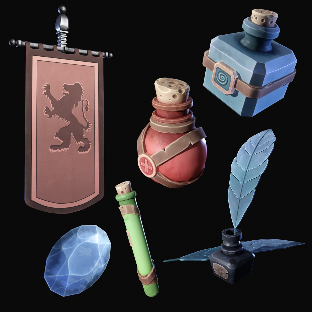 ArtStation - Potions, Treasures and Flags for dungeon
