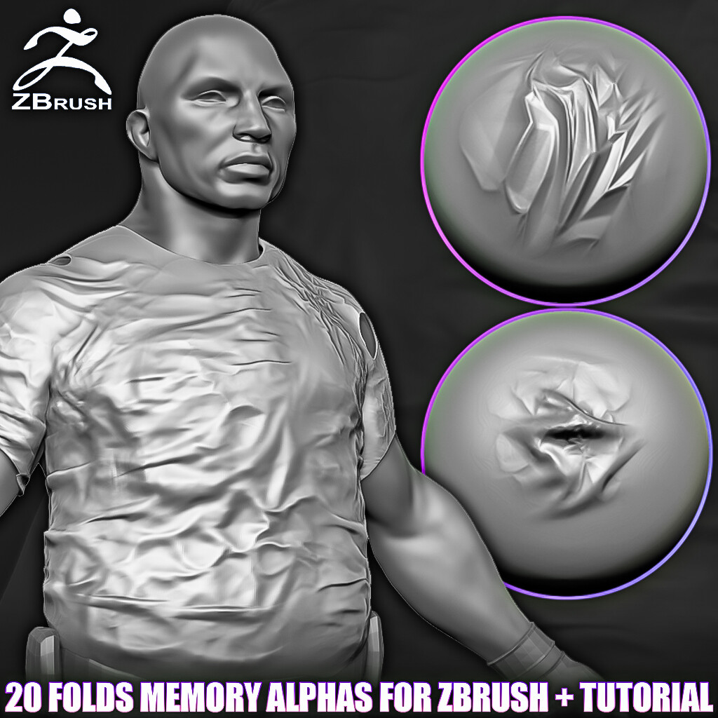 ArtStation - 20 Folds Memory Alphas for ZBrush (2K, PNG)