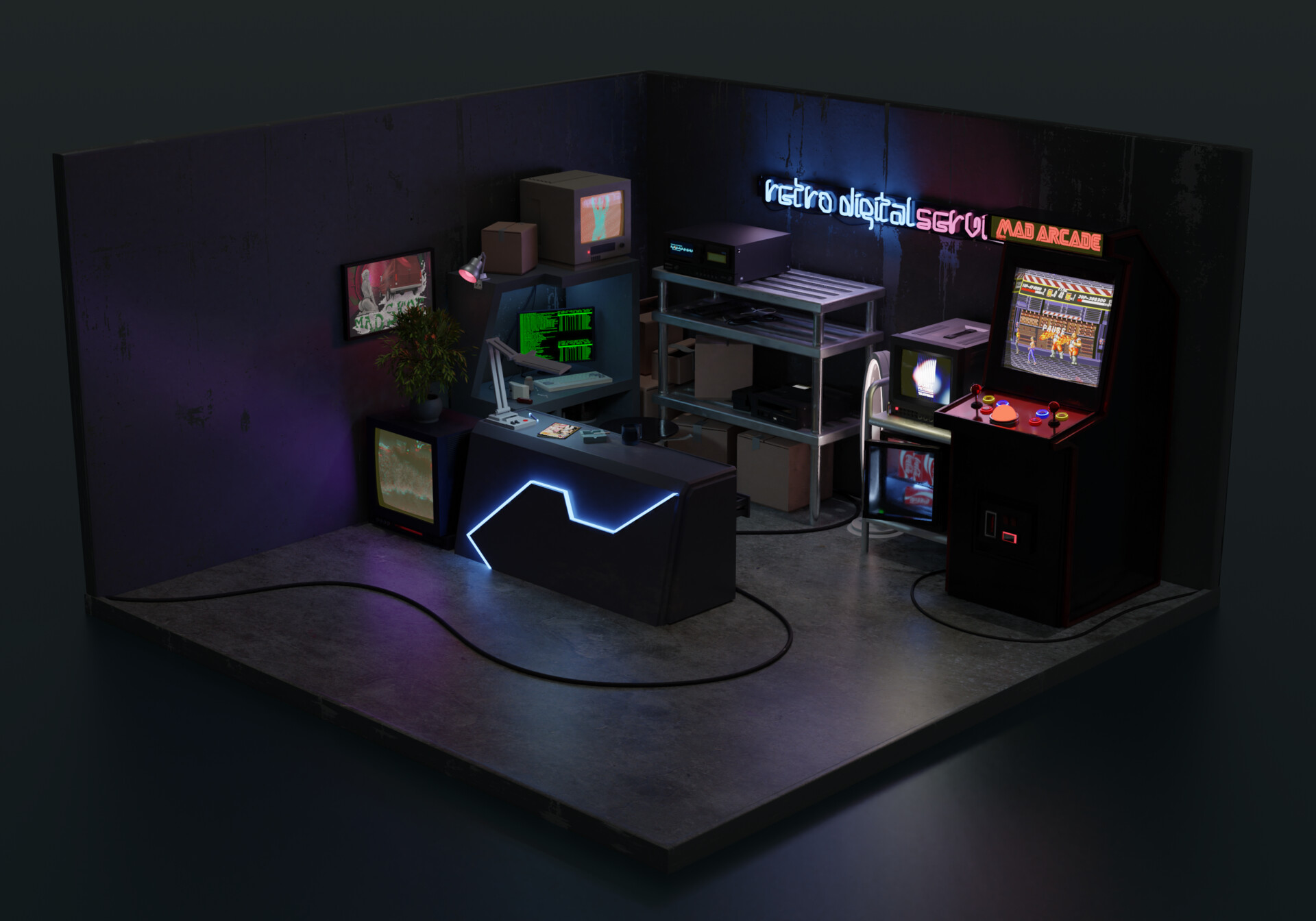ArtStation - Retro Digital Service in a basement MegaTokyo