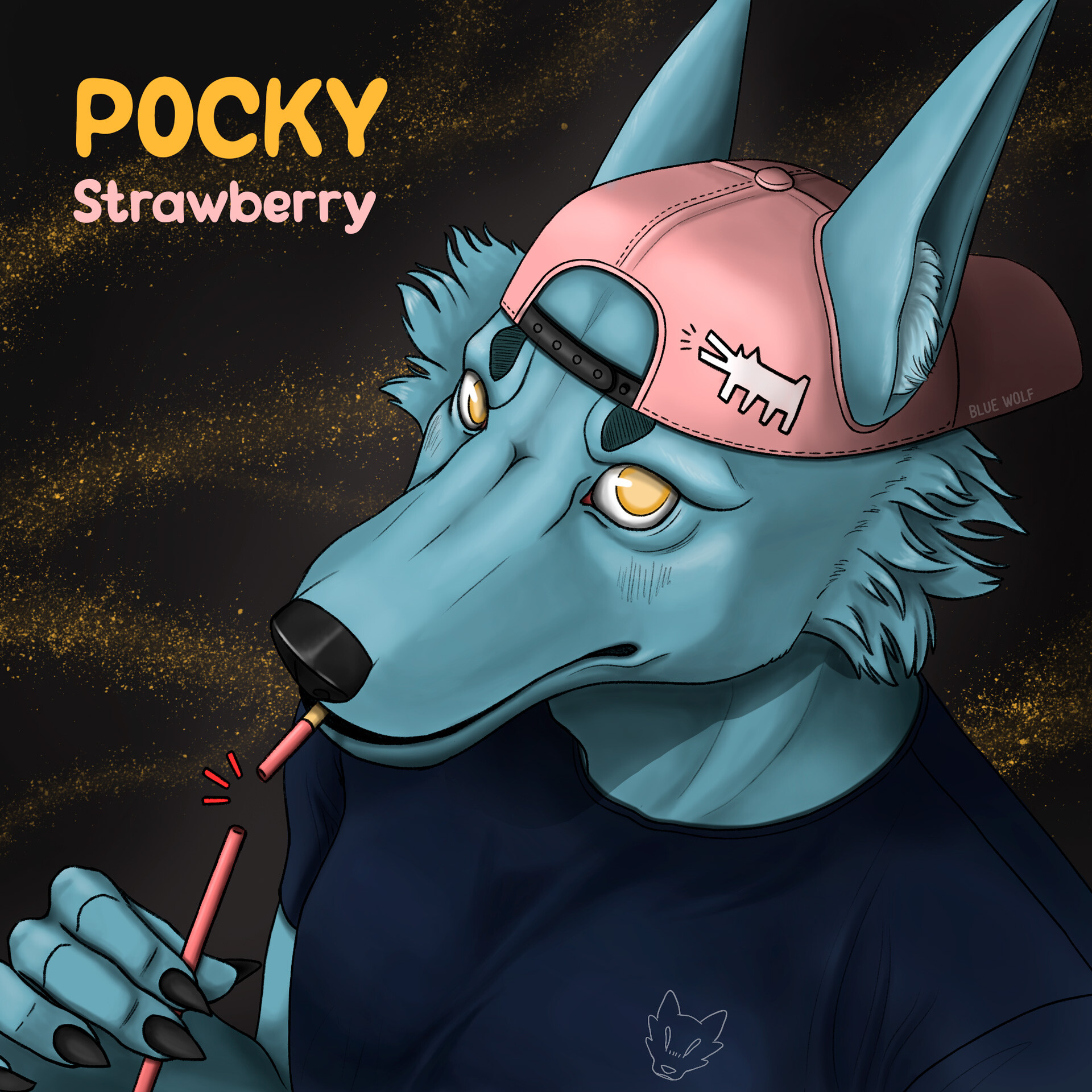 ArtStation - Wolfy eating a Strawberry Pocky