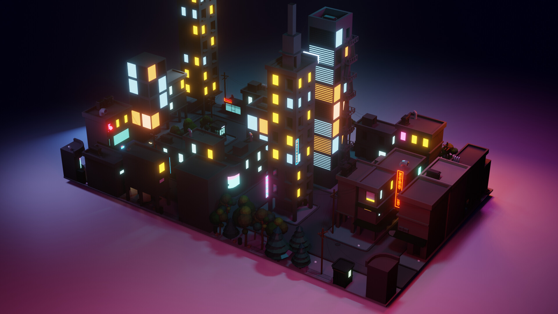 ArtStation - Night low poly city.