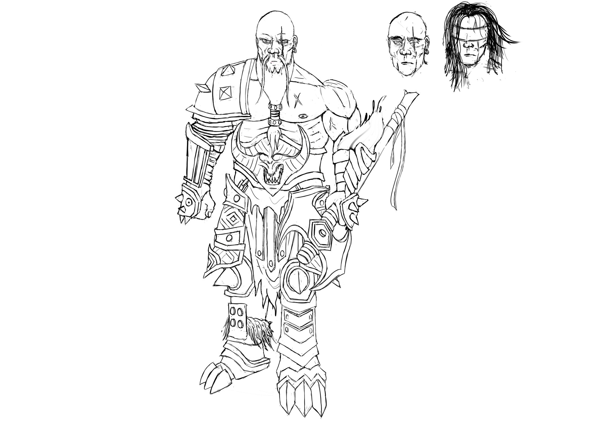 ArtStation - Old Human Warrior Line art