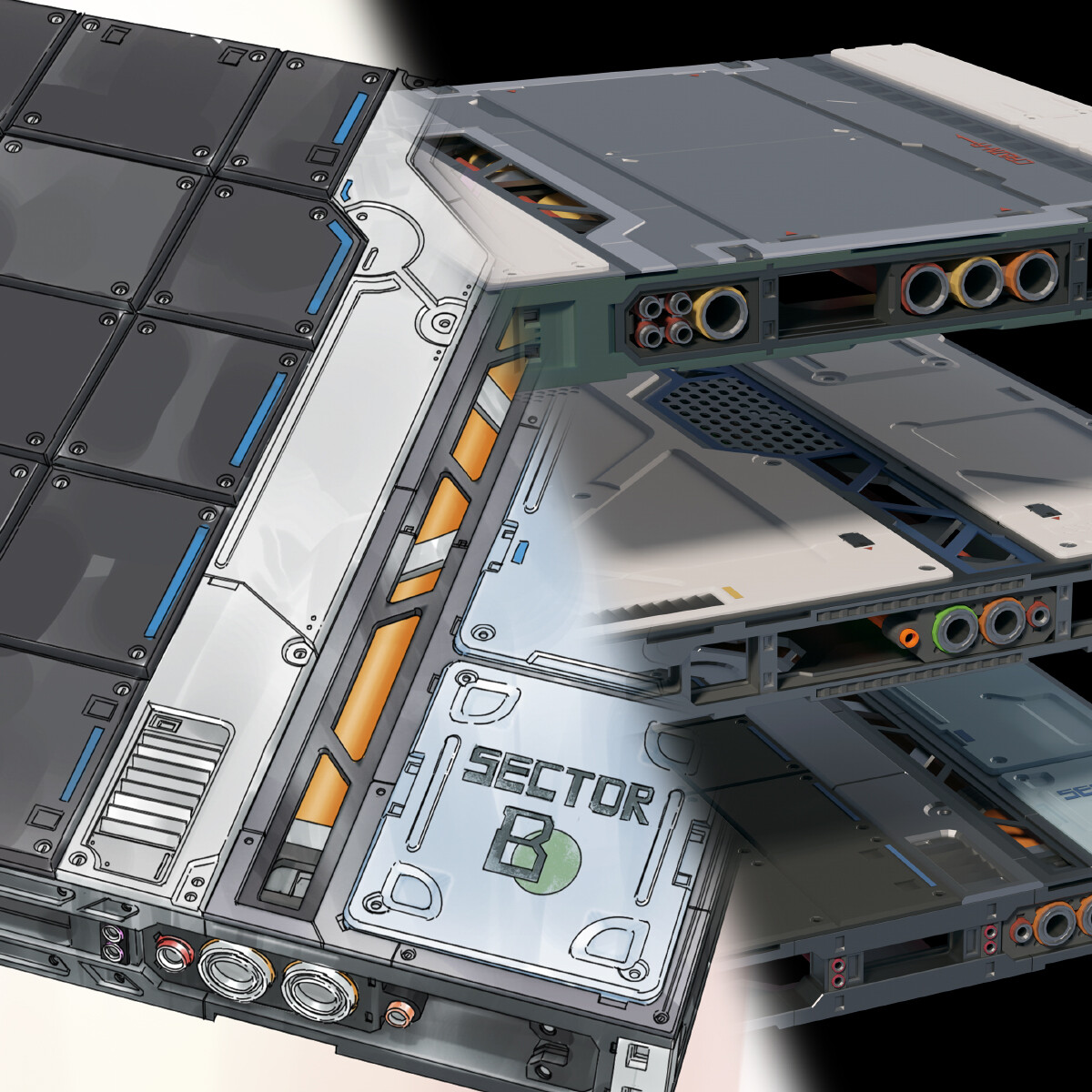 ArtStation - Modular Sci-Fi Floor Panel & Frame Concepts 01