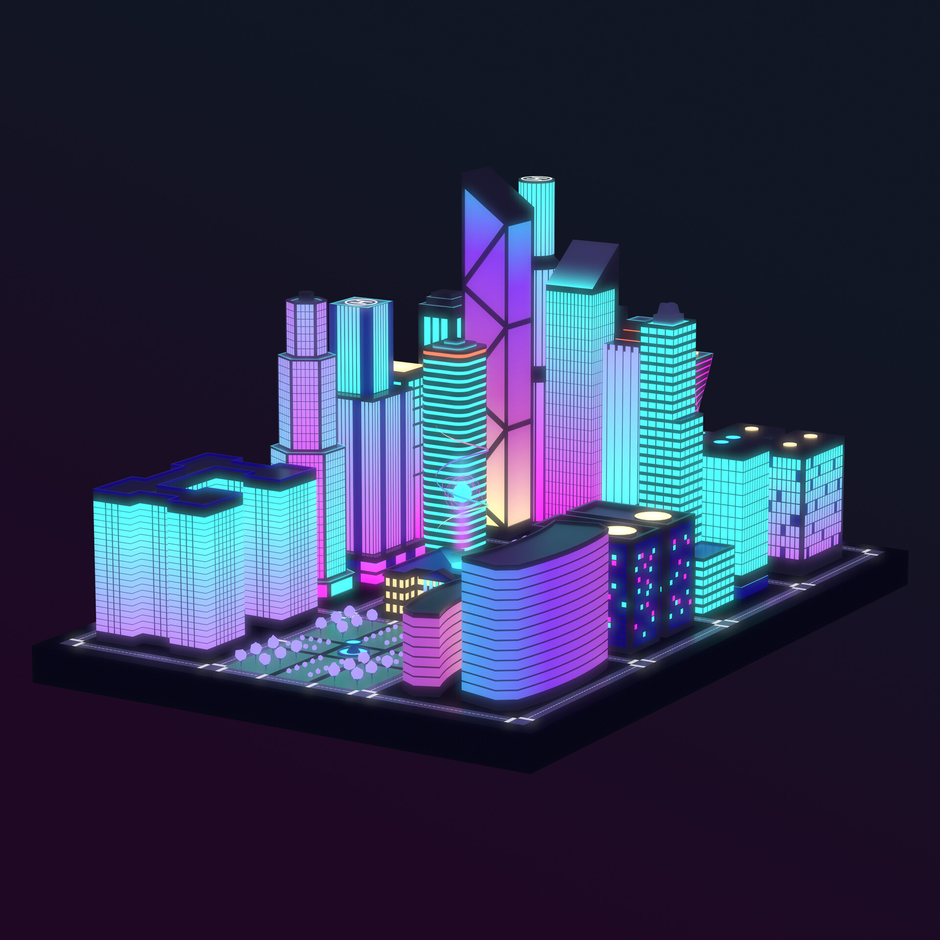 ArtStation - Neon City low-poly