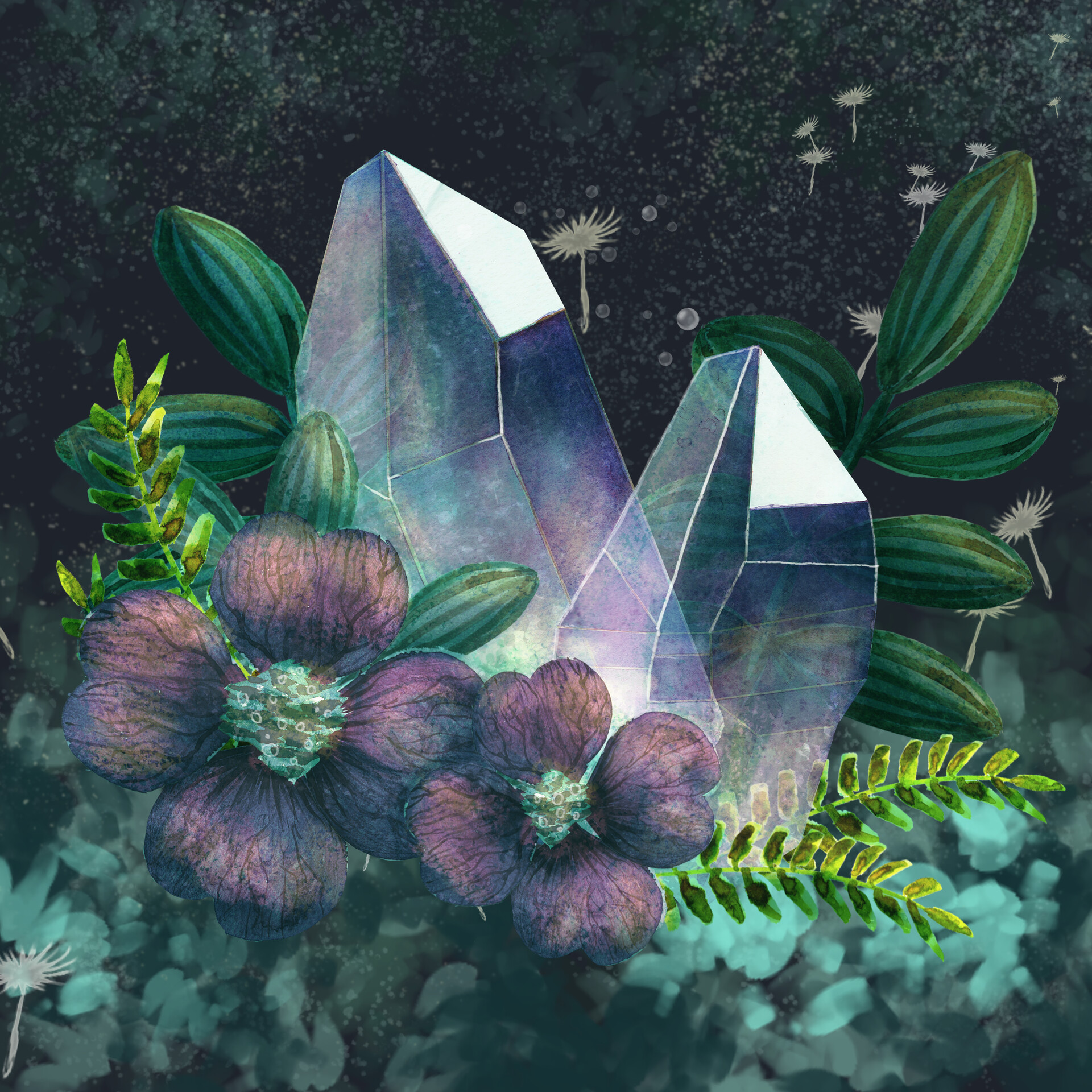 ArtStation - watercolor crystal flower practices