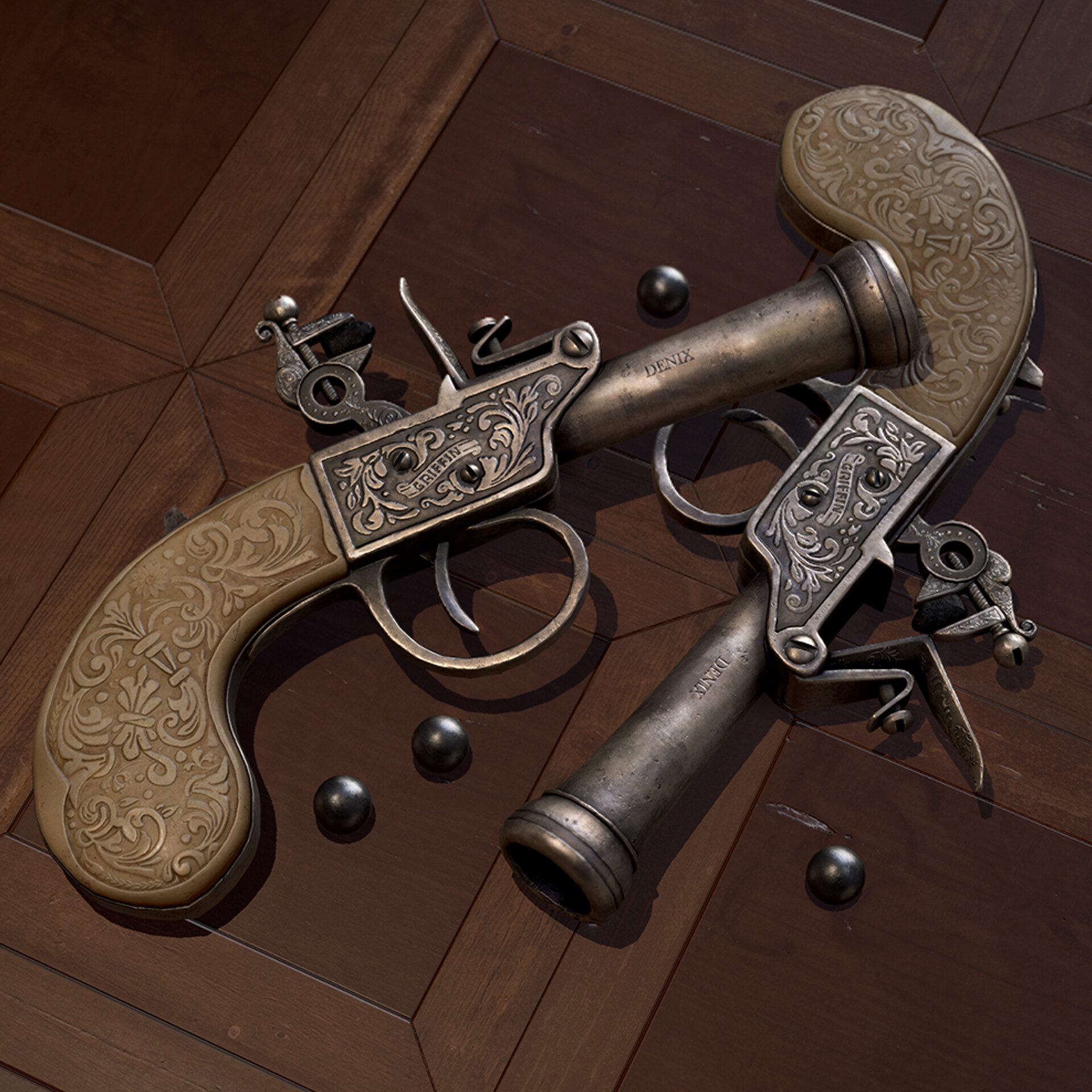 ArtStation - 1798 English Flintlock Pocket Pistol - Game Ready