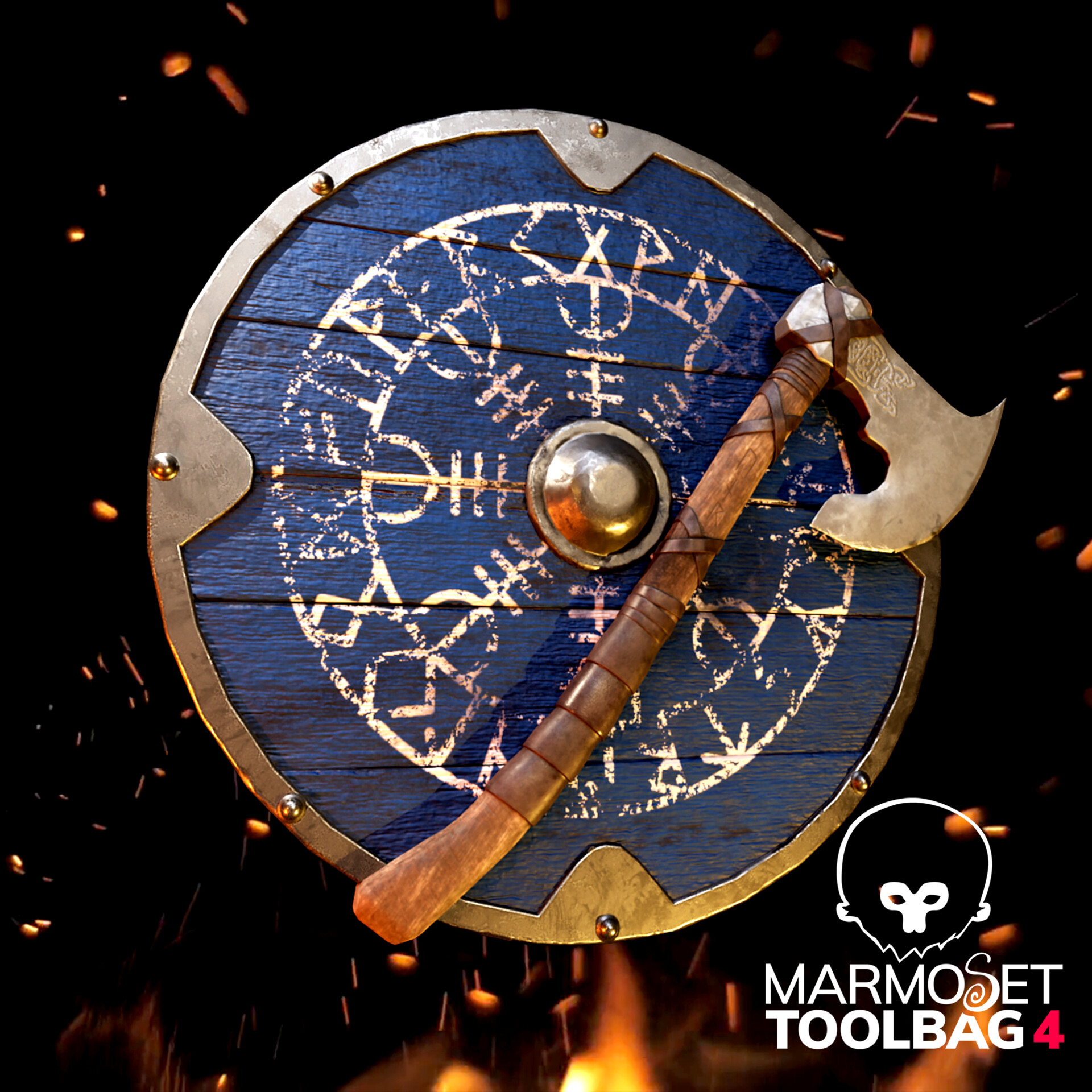 ArtStation - Viking shield and axe - Props
