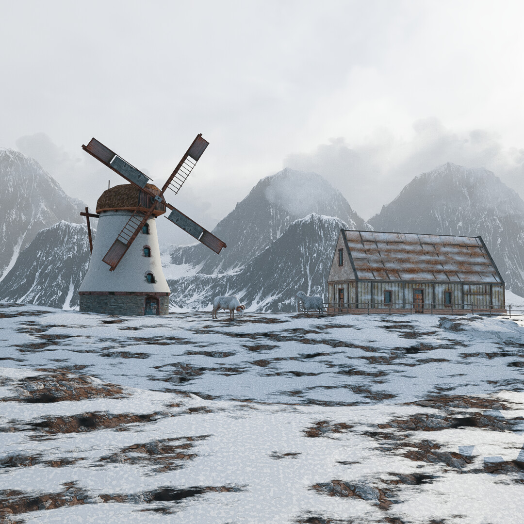 ArtStation - Snowy windmill
