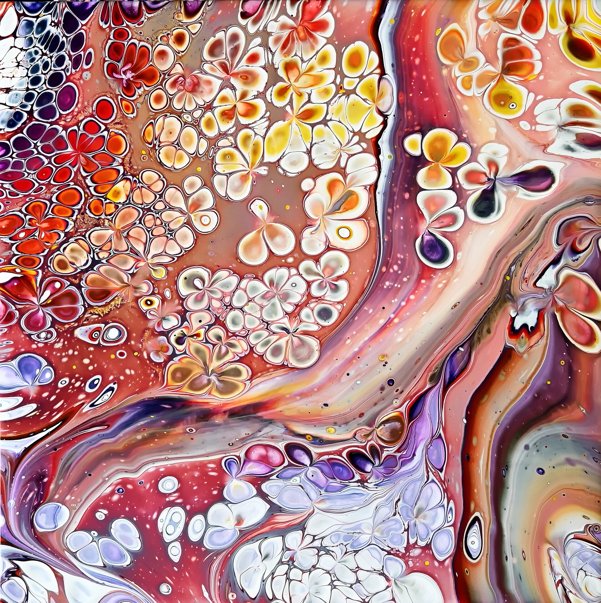 Fiona Art - Simple FINGER DIP flowers ~ Sadwich acrylic pour ~ Fluid ...