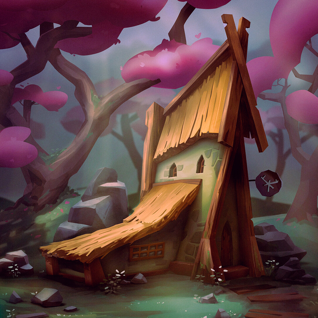 ArtStation - Forest house with pink trees