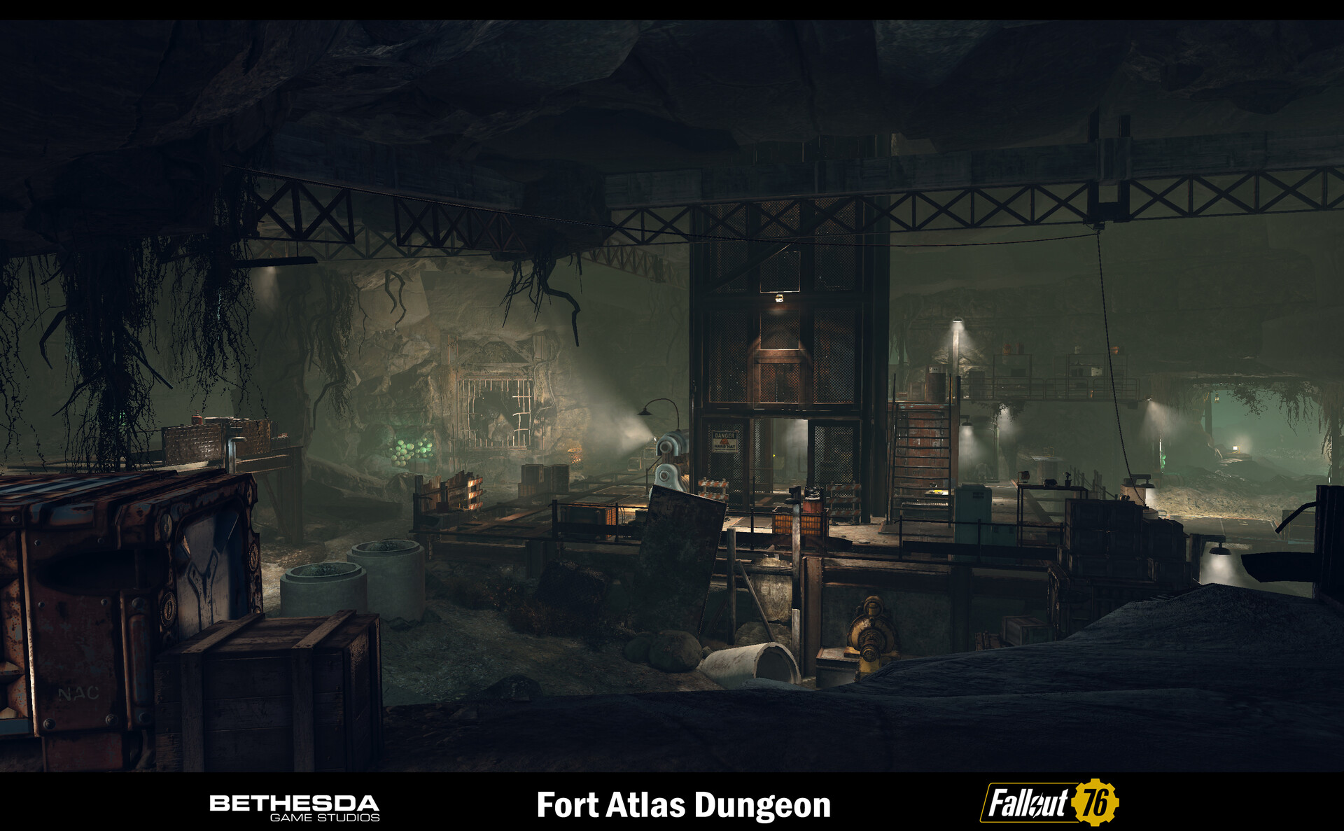 ArtStation - Fallout 76, abandoned mine bellow Fort Atlas structures.