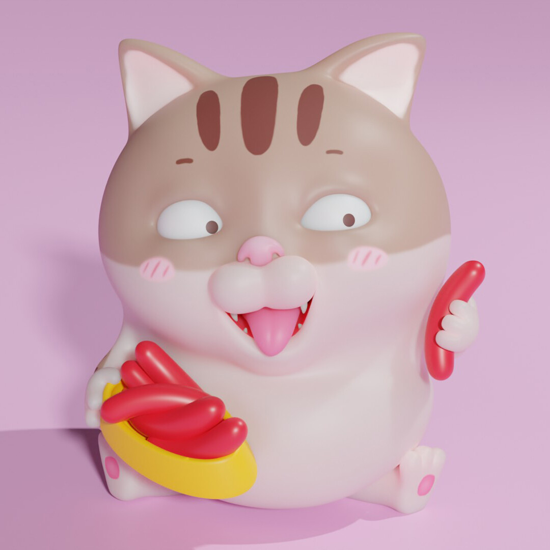 ArtStation - Ami Fat Cat with Sausages