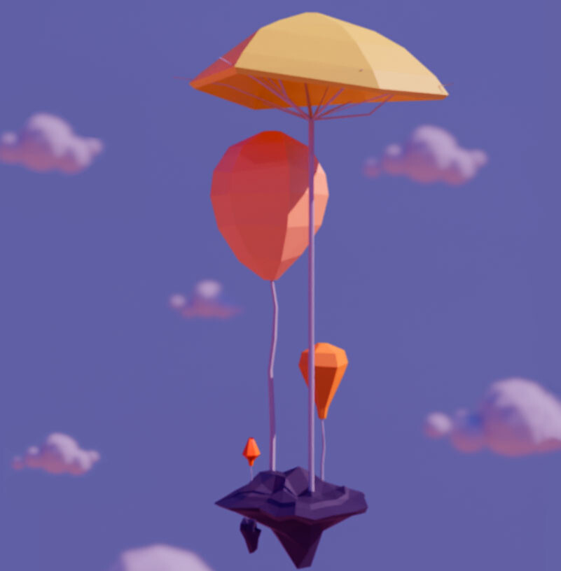 ArtStation - Low-poly floating island with simple trees.