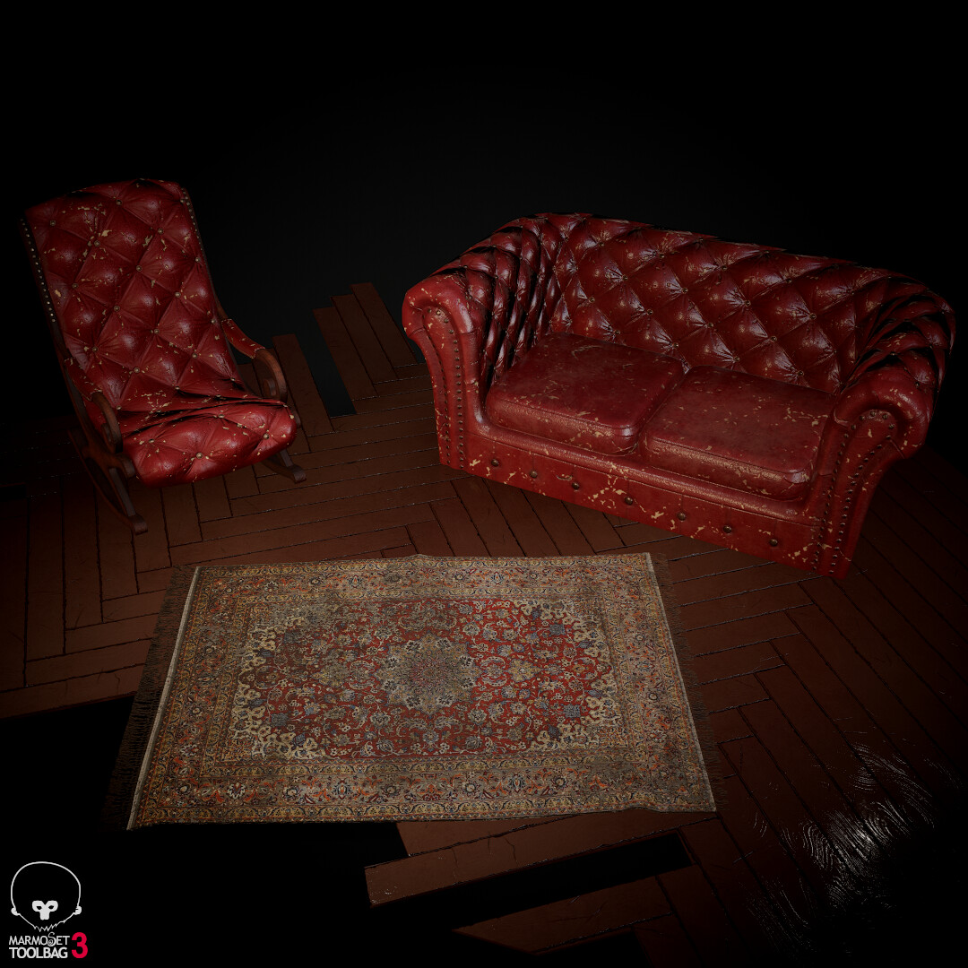 ArtStation - Worn Chesterfield Sofa Set