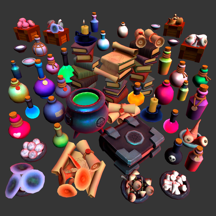 ArtStation - Low poly alchemy and potions props