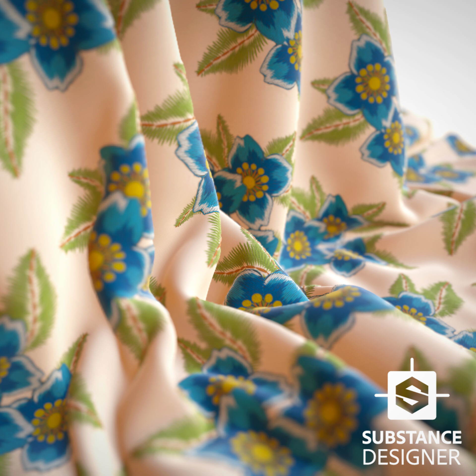 ArtStation - Blue Flower Pattern Fabric