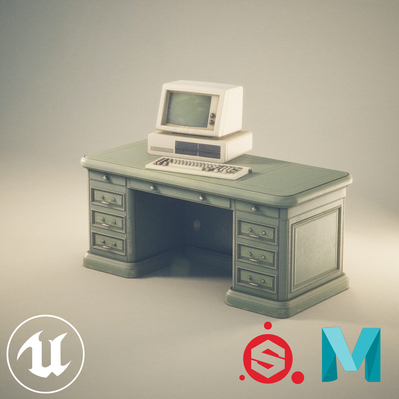 ArtStation - Retro PC and Bankers Desk