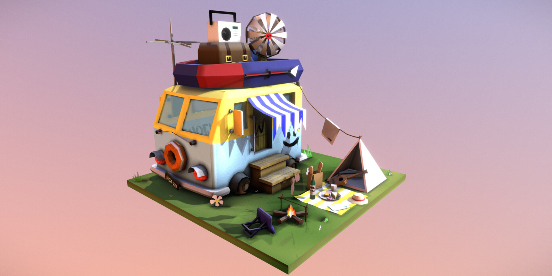 ArtStation - Low Poly Travel Van