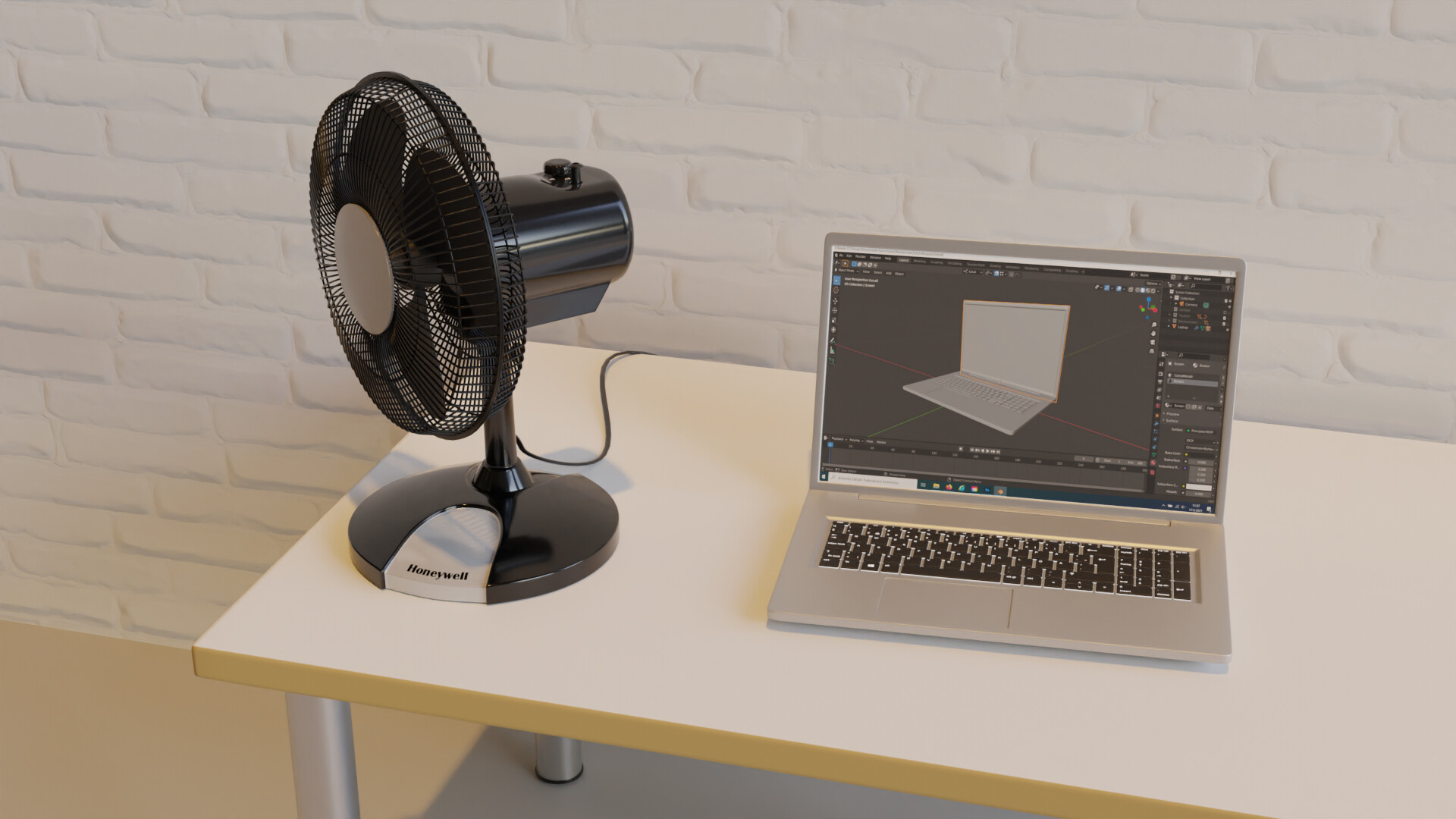 ArtStation - Table fan laptop scene