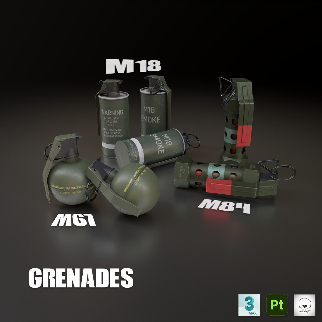 ArtStation - Grenades - Military - [ M18, M67, M84 ]