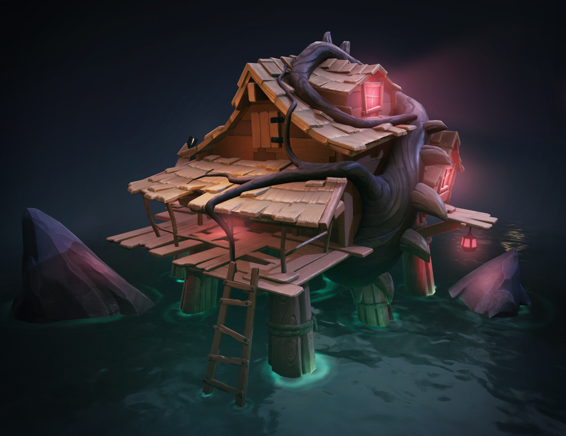 ArtStation - Swamp Shack - Stylized PBR diorama
