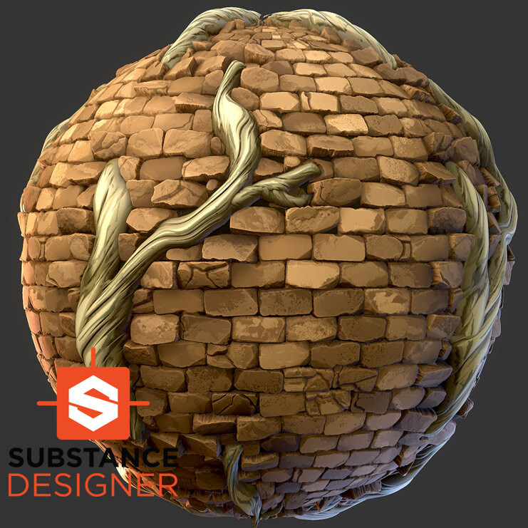 ArtStation - Stylized Bricks with Roots - Substance Designer