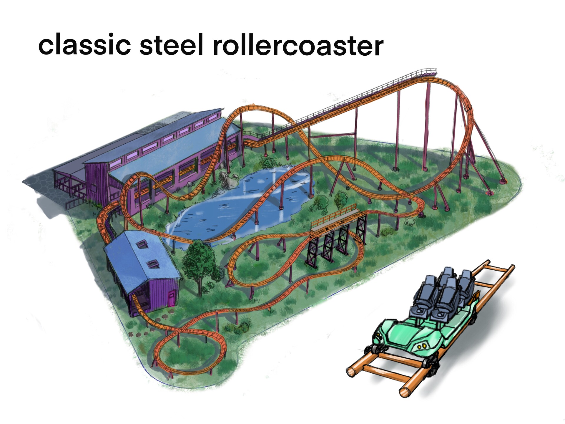 ArtStation - classic steel rollercoaster