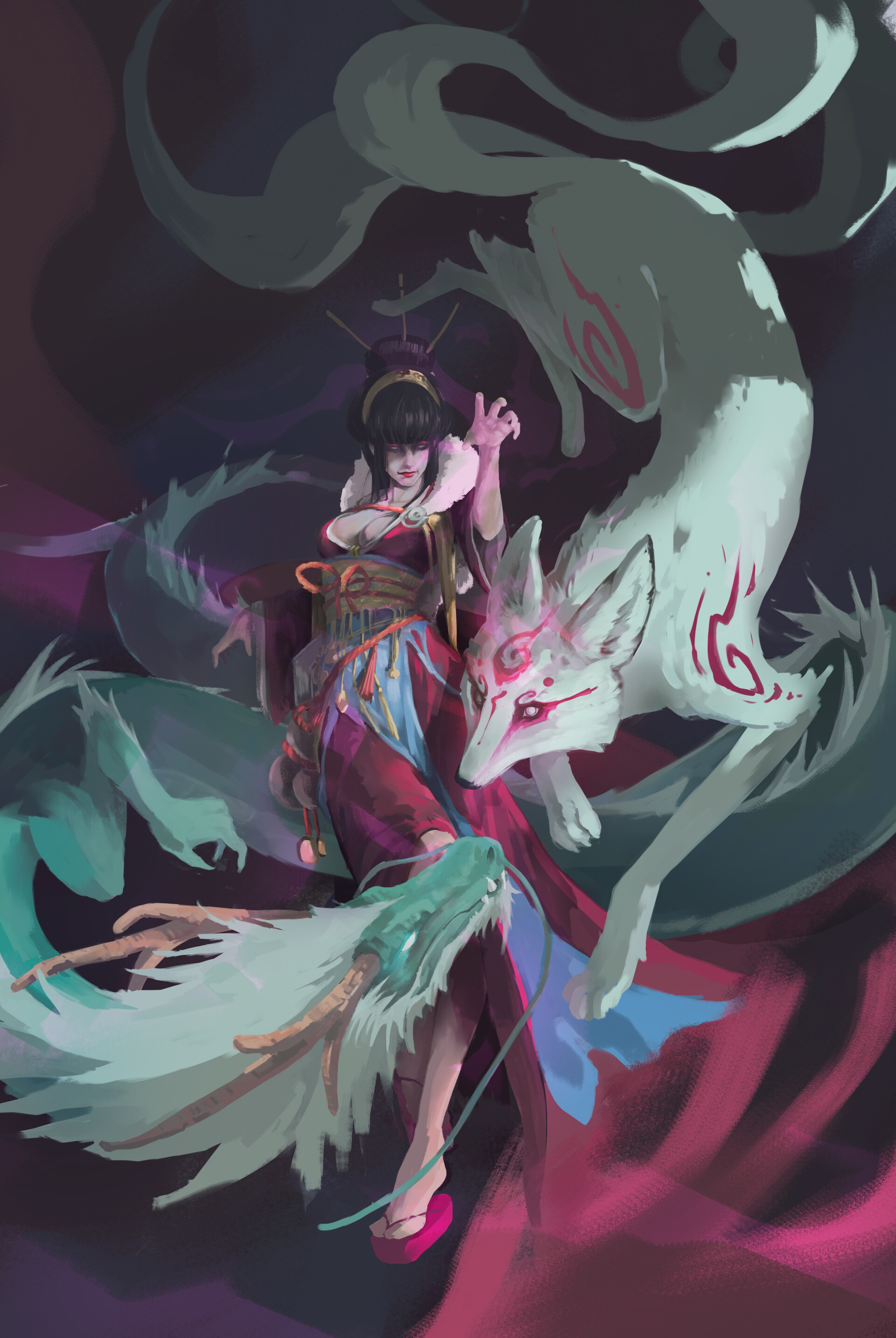 ArtStation - Dragon and Kitsune