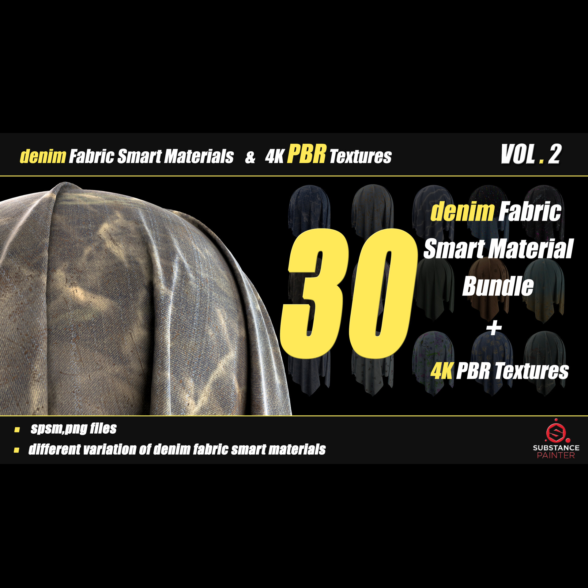 ArtStation - 30 Denim Fabric Smart Material Bundle + 4K PBR Texture_VOL_02