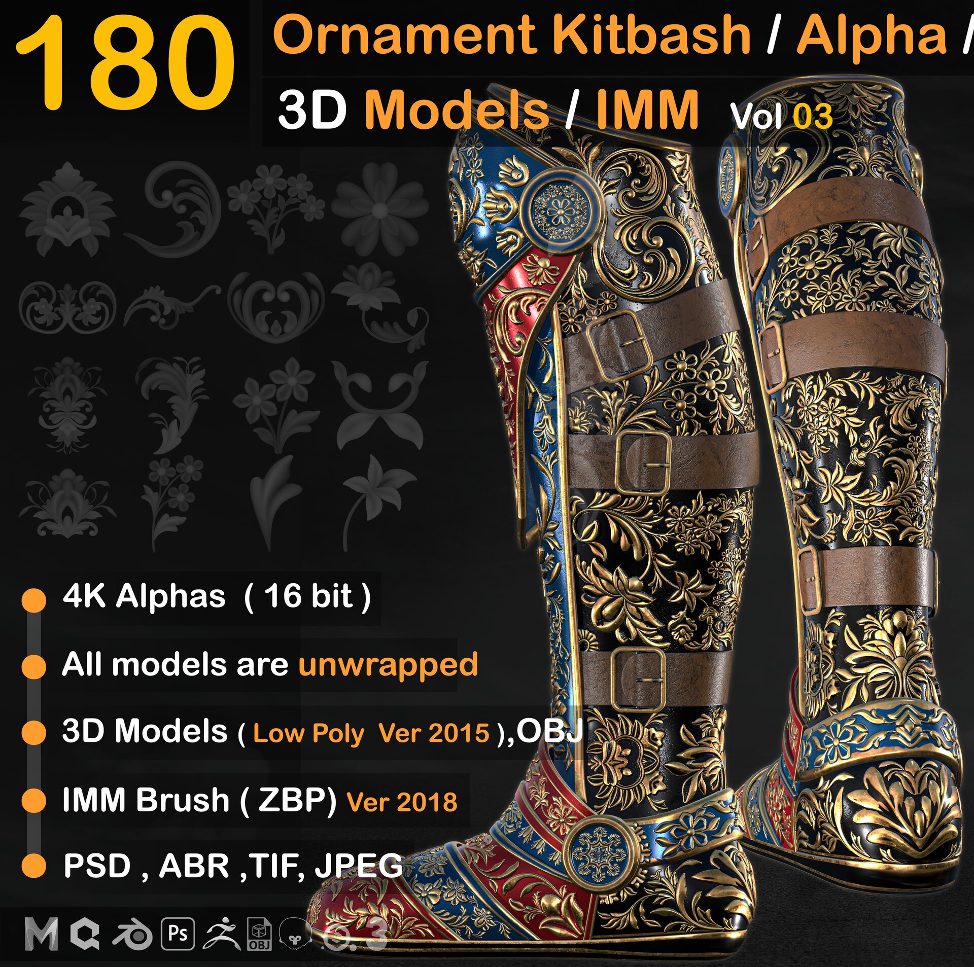 ArtStation - 180 Ornament Kitbash / Alpha / 3D Models / IMM vol 03