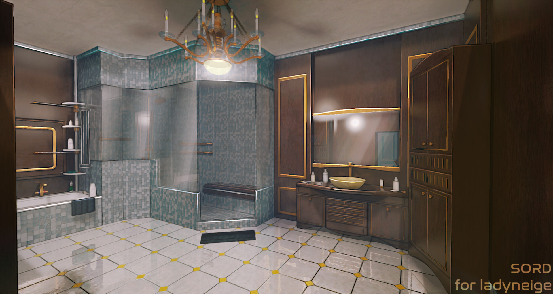 ArtStation - Visual Novel Illustration - A Luxury Bathroom ( Commission )