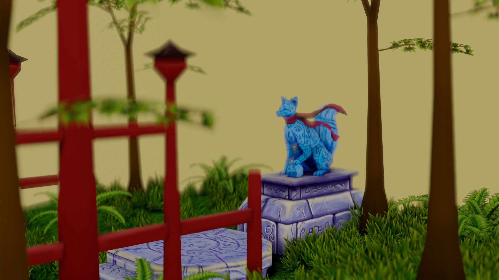 ArtStation - Fox Shrine Diorama - Hand painted Environment