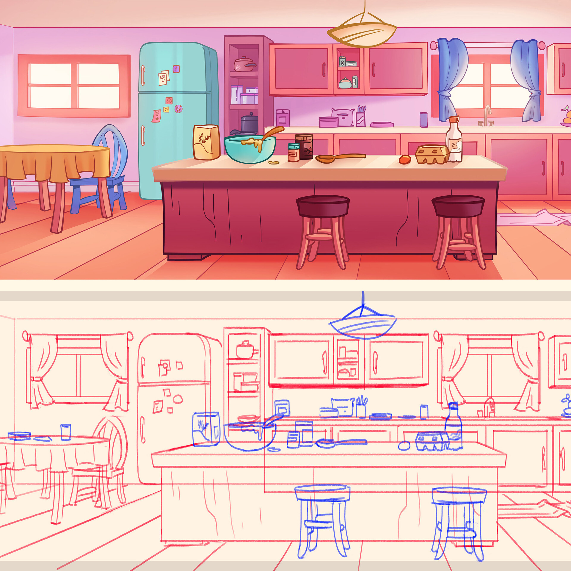 ArtStation - Pinkish Kitchen (Background design)