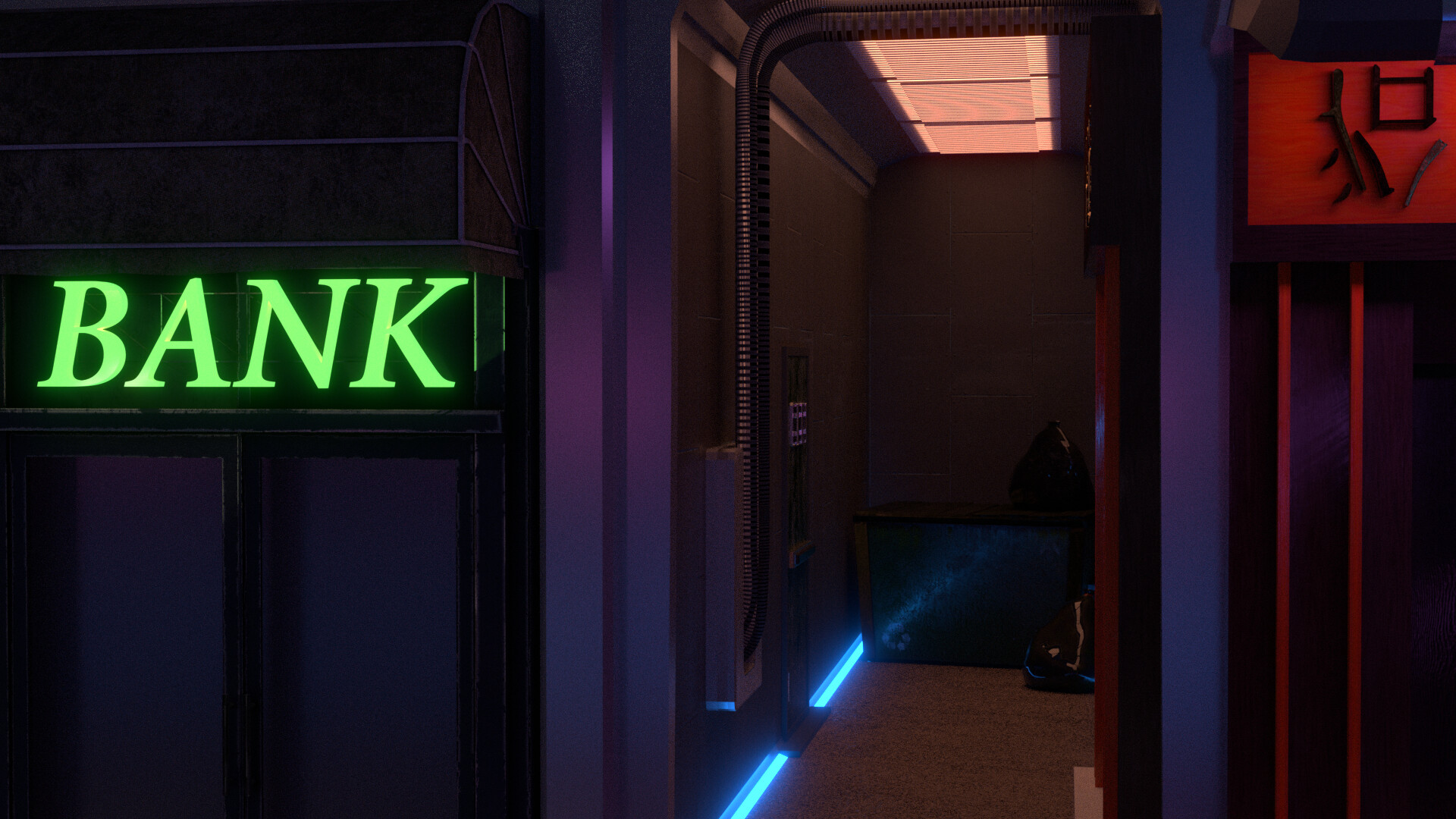 Liam Guise - Cyberpunk-Inspired City WIP #4 - Alleyway