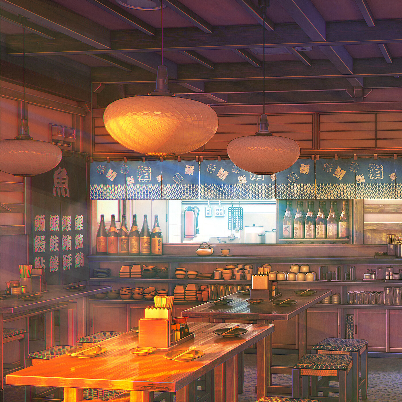 ArtStation - Restaurant interior sunset version