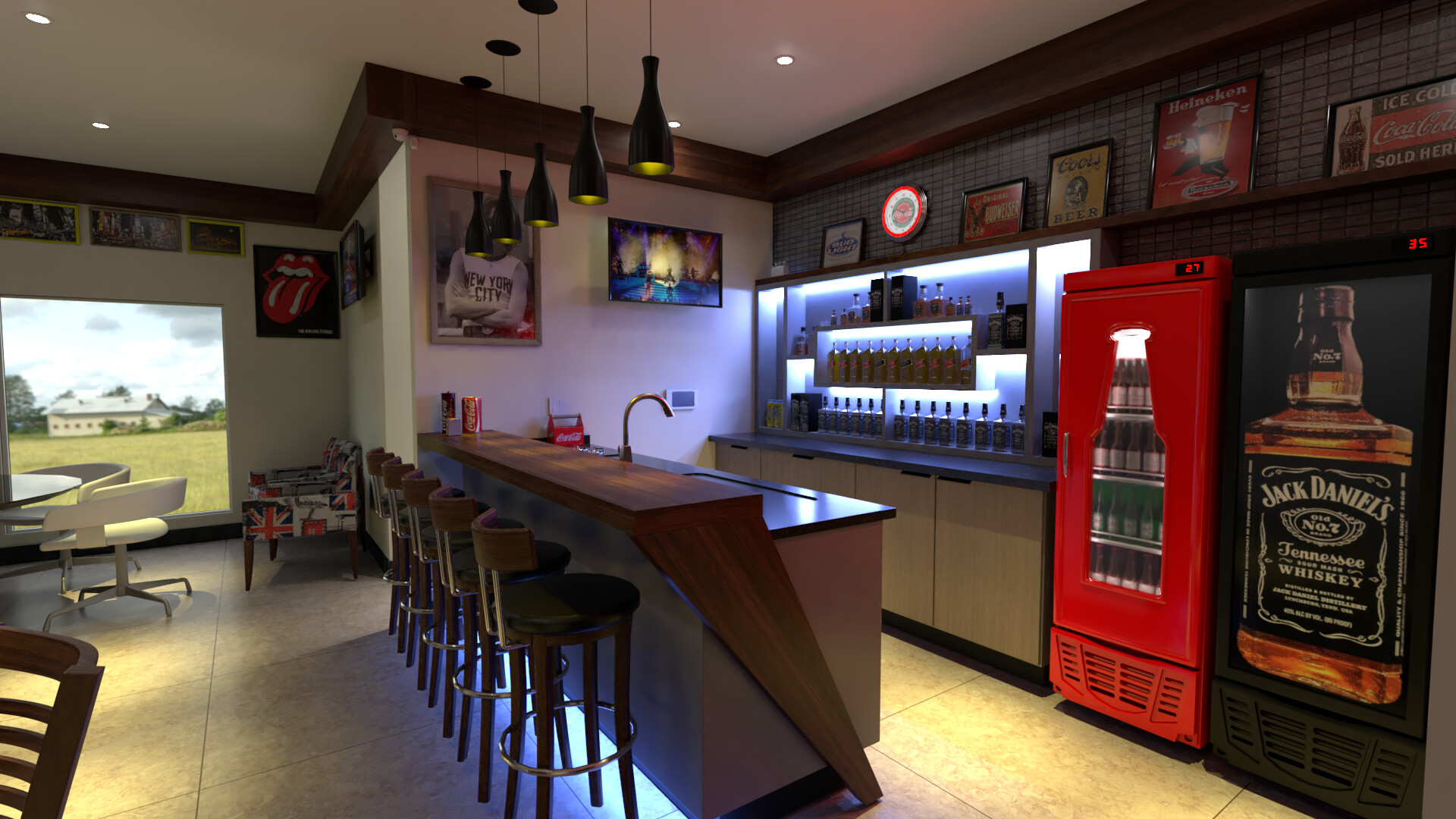 ArtStation - Classic Rock Theme Home Bar & Lounge
