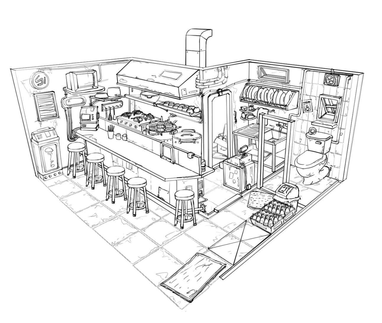 ArtStation - Rundown Diner Concept Explorations WIP