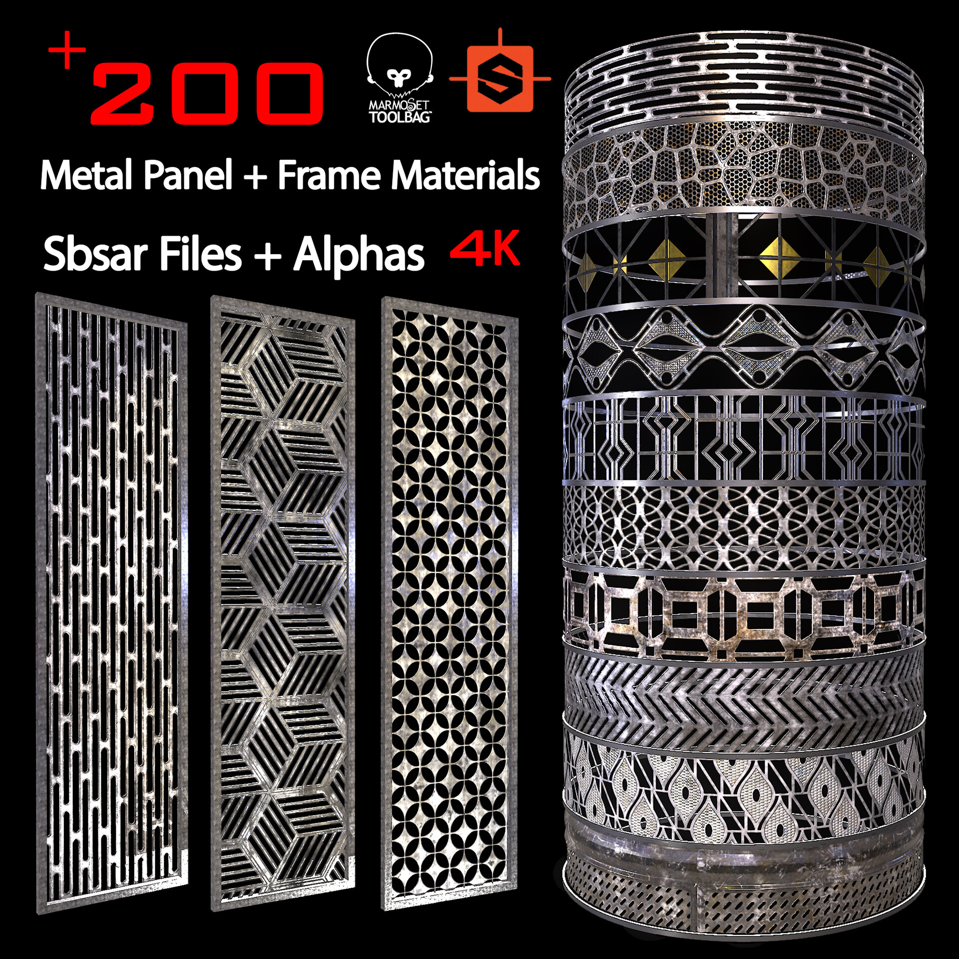 ArtStation - 200 Metal Panel + Frame Materials .Sbsar Files + Alphas ...