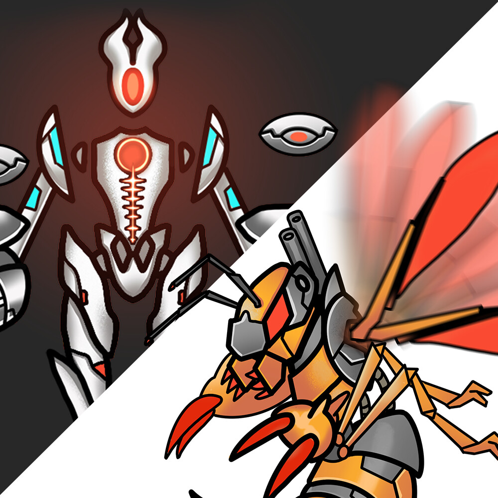 ArtStation - Character design - Alien tech robots bosses (Playfox Games)