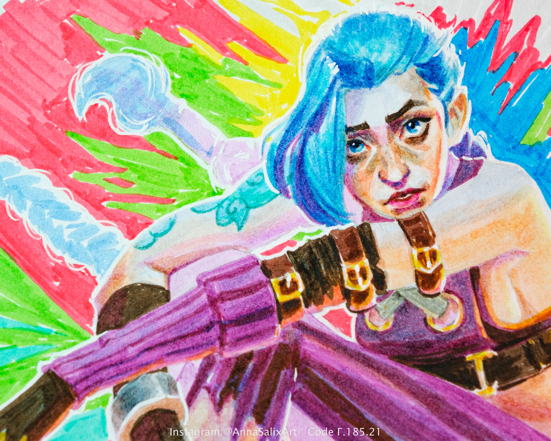 ArtStation - Jinx from Arcane series fanart drawing with brush pens