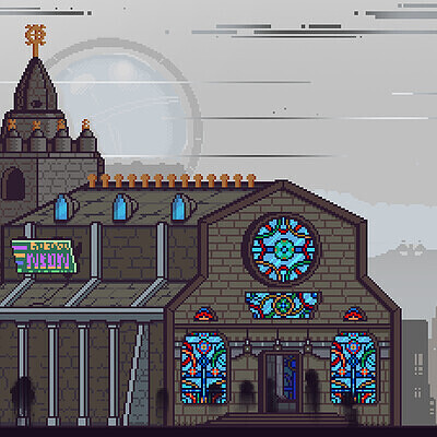 ArtStation - Neon Church - Environment Pixel Art