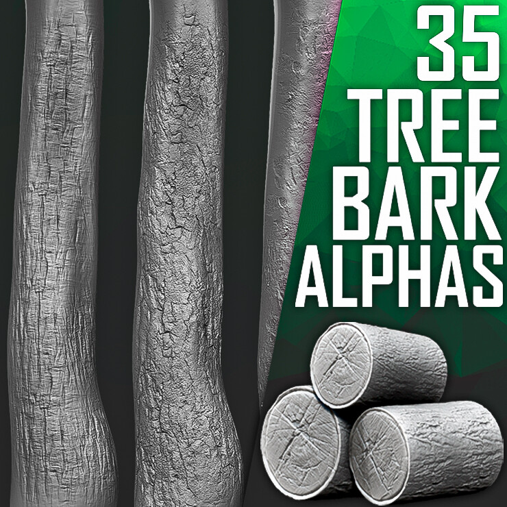 ArtStation - 35 Tree Bark Alphas (ZBrush, Substance)