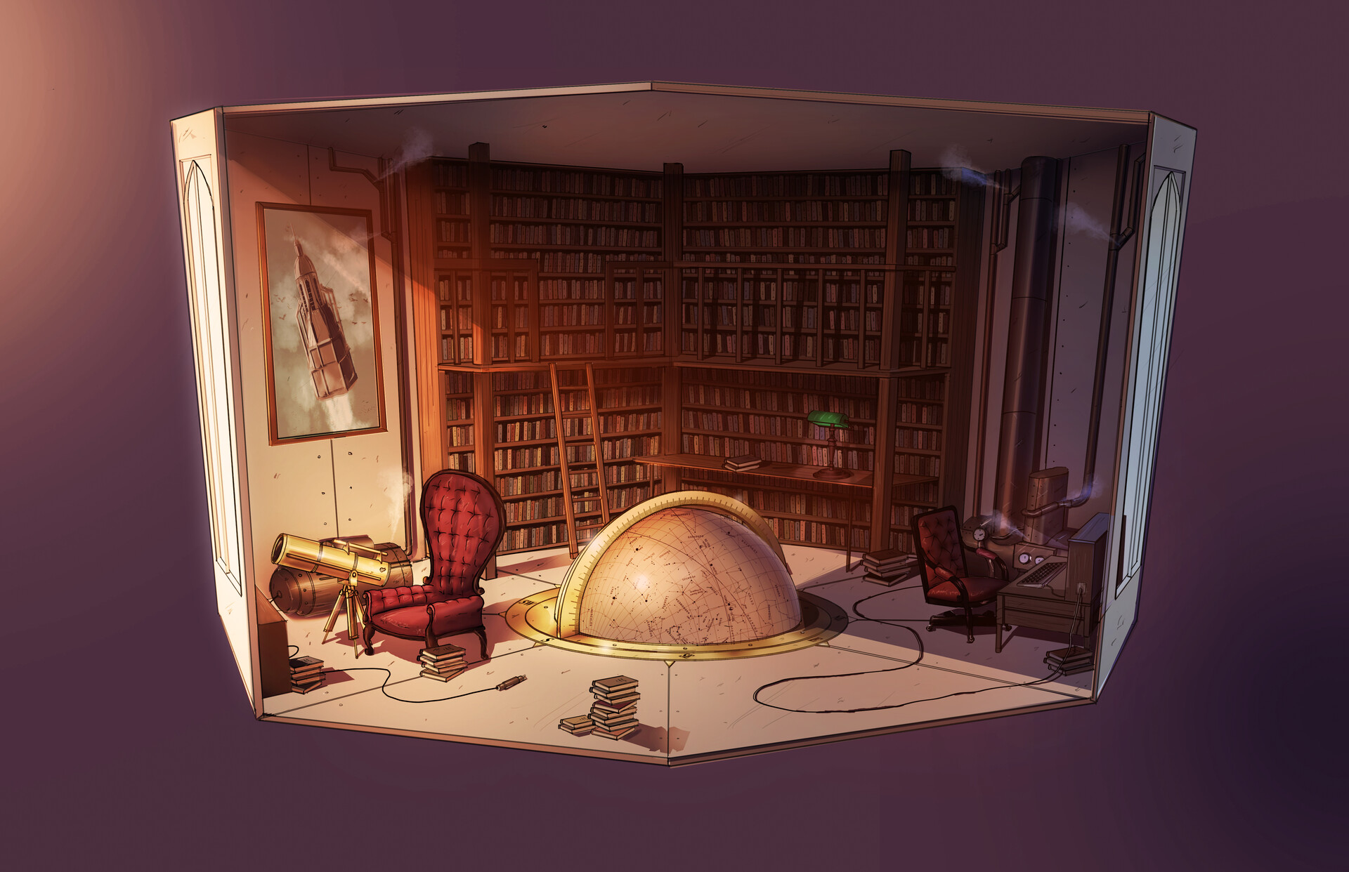 ArtStation - Steampunk Library Interior
