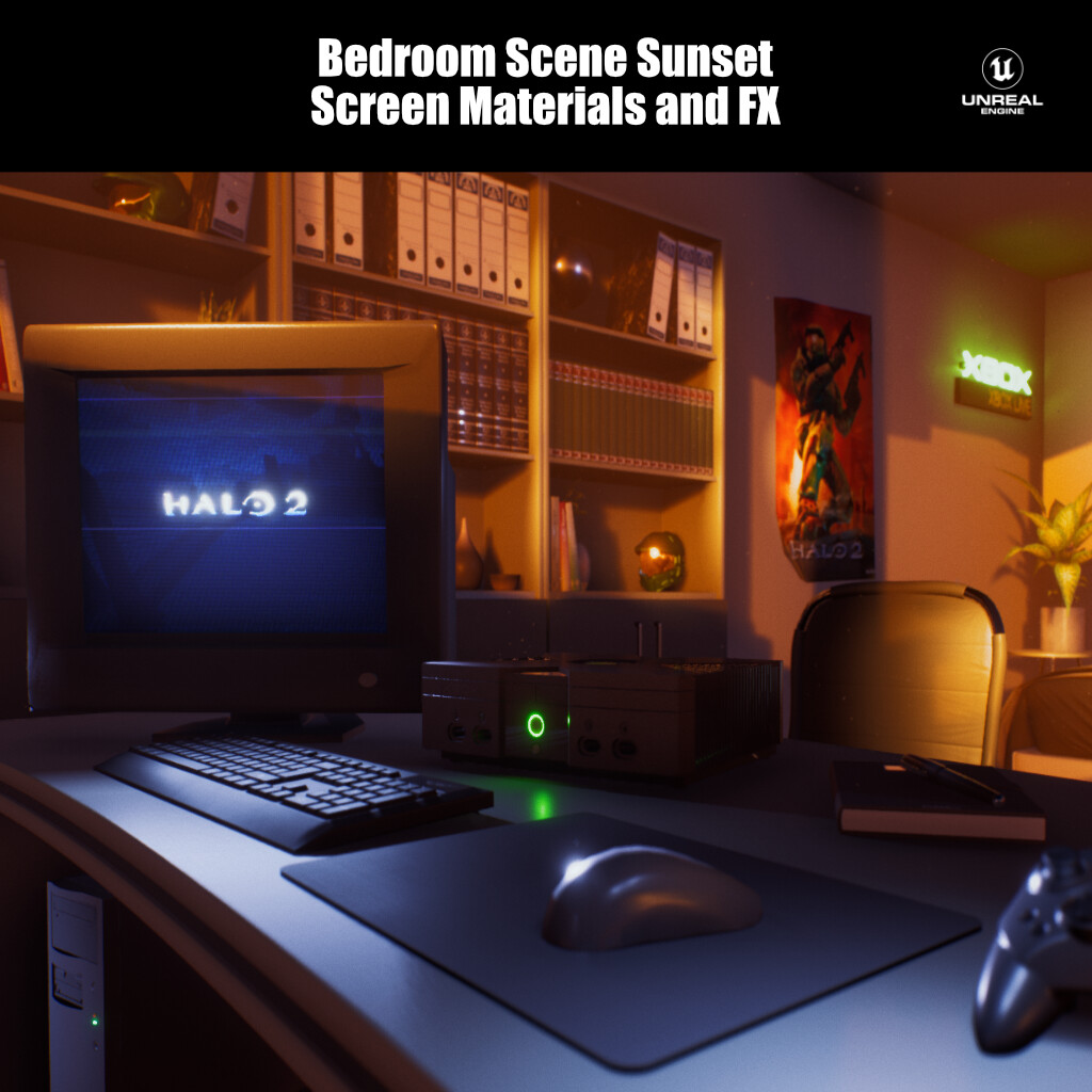 ArtStation - Bedroom Scene Sunset with Screen Materials and FX