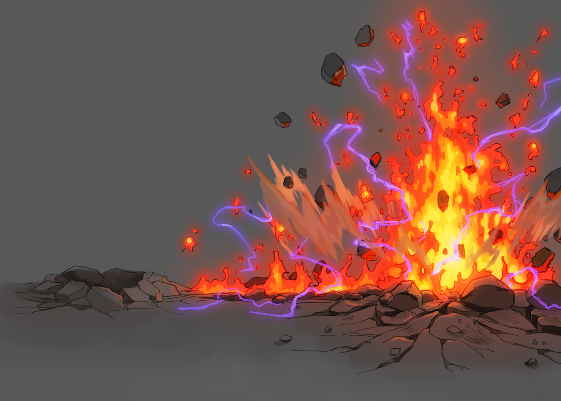 ArtStation - Sketches for the lightning and the eruption of magma